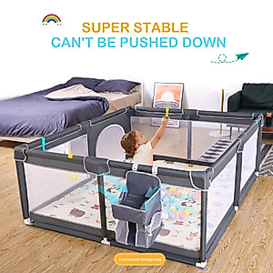 JHTOPJH Baby Playpen Set, Playpen with Collapsible Baby Play Mat, Indoor Baby Play Yard with 50pcs Pit Ball, Baby Play Pen with Soft Baby Book,Anti-Fall Playpen for Toddler(Gray)