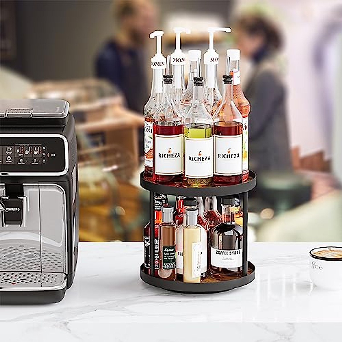 Giikin 2 Tier Lazy Susan Organizer, 2 Tier Spice Turntable Organizer, Circle Rotating Lazy Susan Turntable for Kitchen Countertop and Cabinet, 9.8 Inches (Rustic Brown)