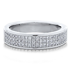 BERRICLE Sterling Silver Wedding Rings Micro Pave Set Cubic Zirconia CZ Half Eternity Ring for Unisex, Rhodium Plated Size 5