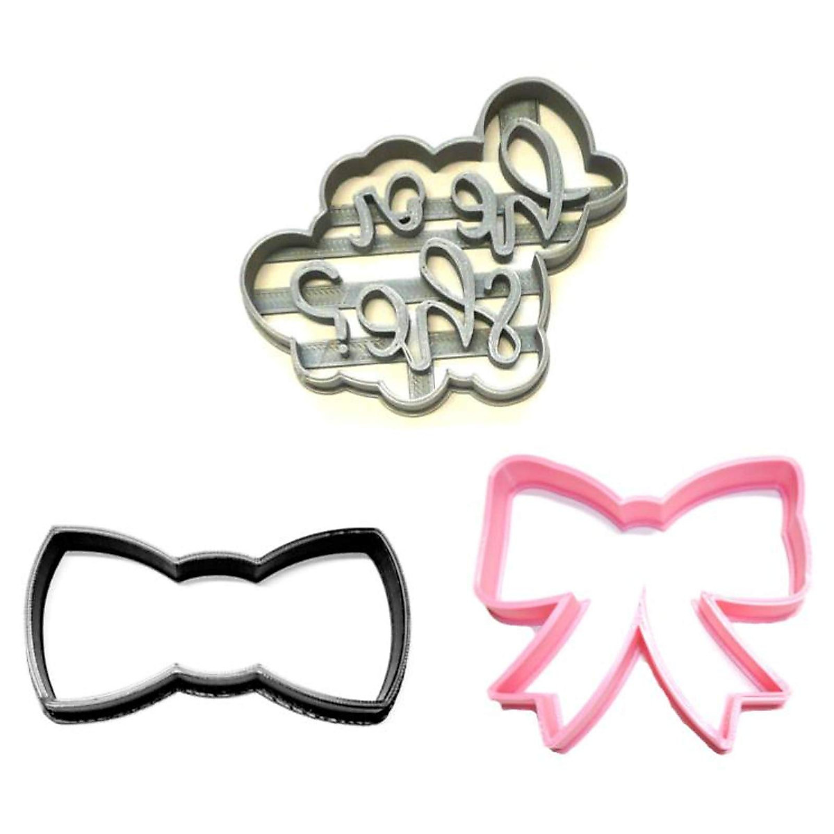 BOWTIE OR HAIRBOW GENDER REVEAL HE OR SHE BABY SHOWER SET OF 3 COOKIE CUTTER USA MADE PR1238