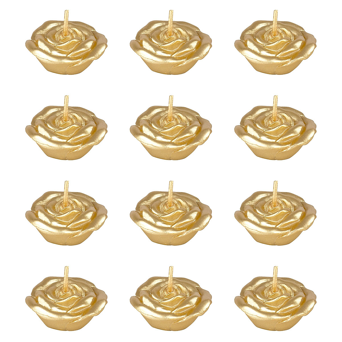 Mega Candles 12 pcs Unscented Gold Floating Rose Petals Flower Candle, Hand Poured Paraffin Wax Candles 1.5 Inch Diameter, Home Décor, Wedding Receptions, Baby Showers, Birthdays, Parties & More