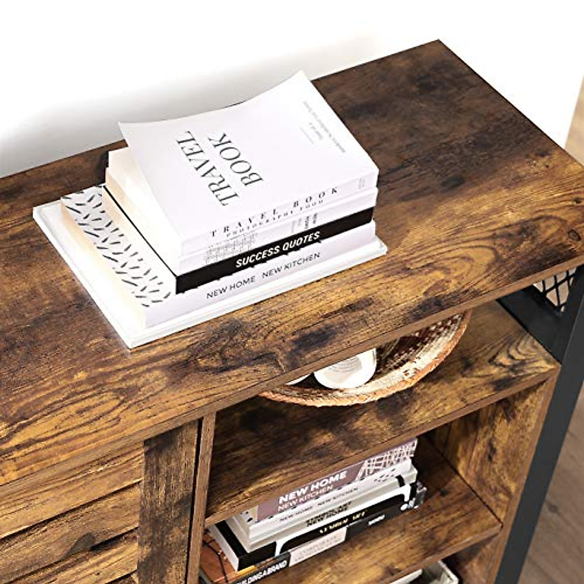 VASAGLE Lowell Storage Cabinet, Sideboard with Adjustable Shelves and Louvered Doors, Industrial, 13" D x 44.9" W x 29.5" H, Rustic Brown