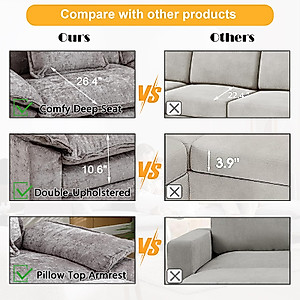 85.8" Modern Sectional Couch Sofas for Living Room, Chenille Fabric Double-Upholstered Comfy Sleeper Sofa, Wide Loveseat Couches with Chaise for Bedroom, Apartment, Office (Light Grey)