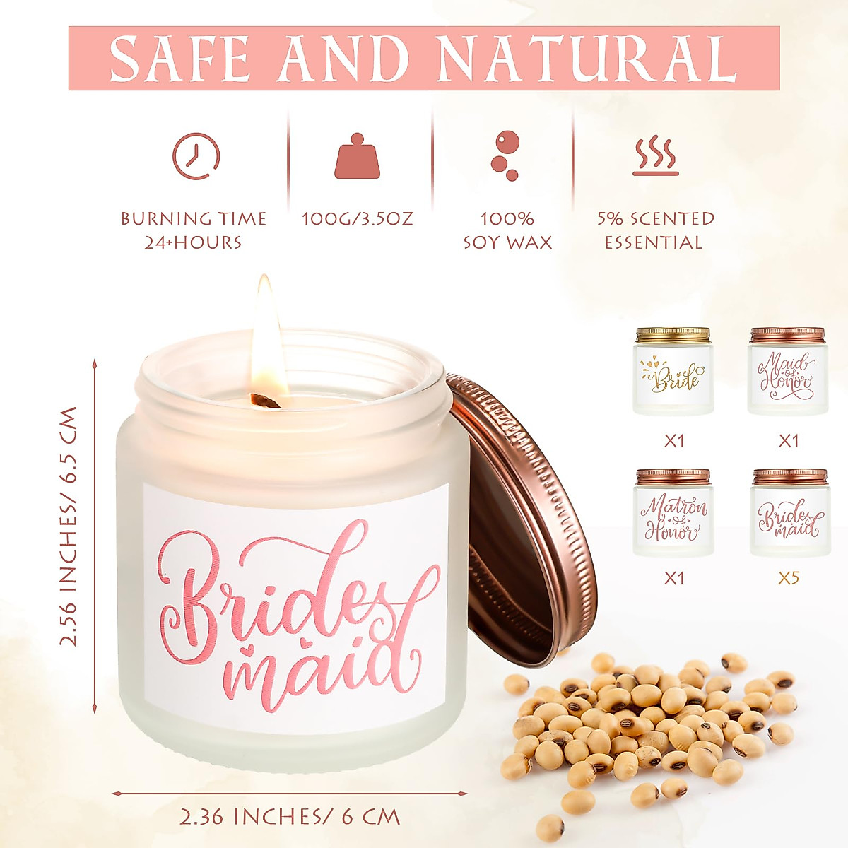 MTLEE 8 Pcs Bridesmaid Gifts Bridesmaid Proposal Candle Jar Lavender Scented Bridal Proposal Gift Natural Soy Wax Candles Matron Maid of Honor Gift Set for Bridal Shower, Wedding, Bachelor Party