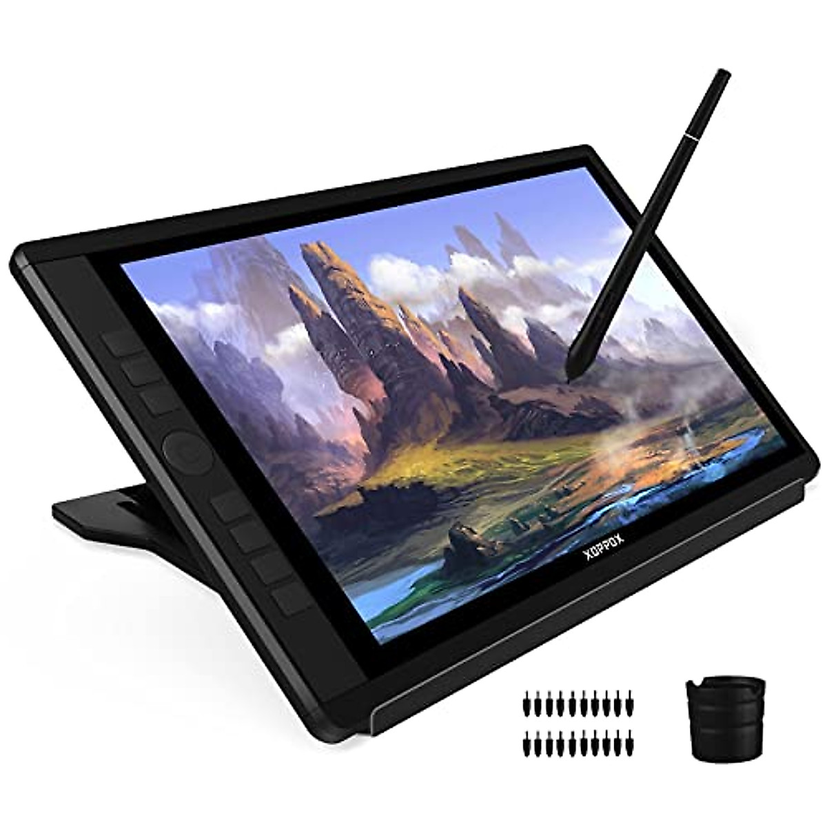 Drawing Tablet with Screen, 15.6'' XOPPOX Graphics Drawing Monitor Pen Display with 1080P Full Laminated Screen,Tilt 8192 Levels Battery-Free Stylus,Adjustable Stand,Compatible for Window/Mac