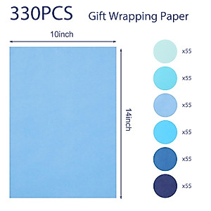 Shindel 330 Sheets Blue Tissue Paper, 14x10 Inch Gift Wrapping Paper Bulk Thickened for Gifts Bags Boys Graduation Holiday Birthday Party Packaging Decor DIY Craft Supplies