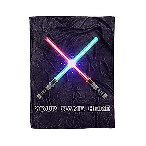 Personalized Lightsaber Theme Fleece Throw Blanket - Perfect for Home, Travel, Kids, Gifts, Presents, Baby Blanket (50" x 60" - Sherpa Cream)