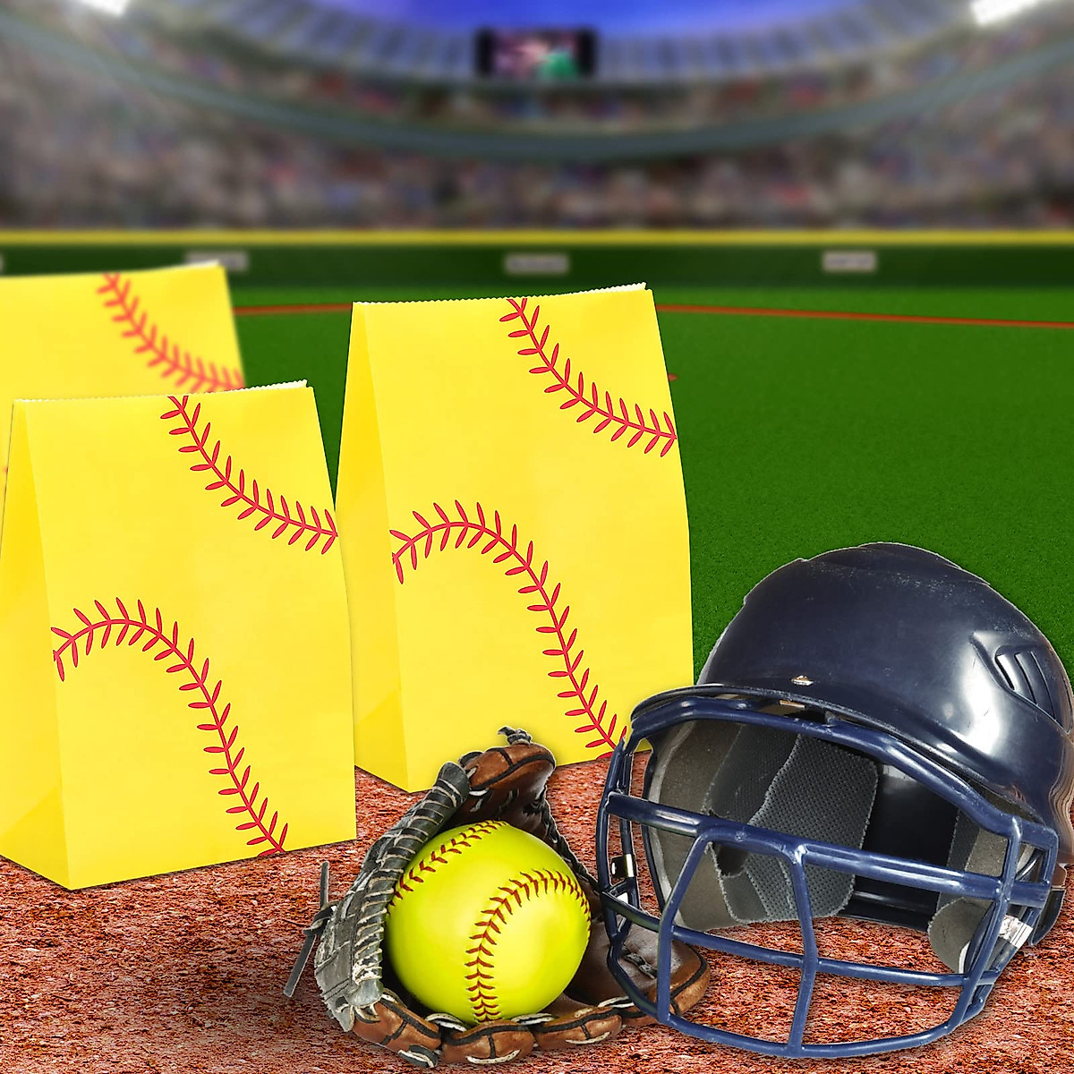 Leinuosen 30 Pieces Softball Party Treat Bags Softball Goodie Favor Treat Bags Softball Theme Goody Bags for Sport Softball Theme Birthday Party Decorations Supplies