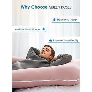 QUEEN ROSE Pregnancy Pillows for Sleeping, Cooling U Shaped Body Pillow, Maternity Pillow for Pregnant Women with Silky Soft Cover, Pink
