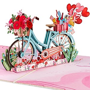 Paper Love 3D Bicycle Pop Up Card, Love Bike, For Valentines Day, Mothers Day, Adults or Kids, All Occasions - 5" x 7" Cover - Includes Envelope and Note Tag