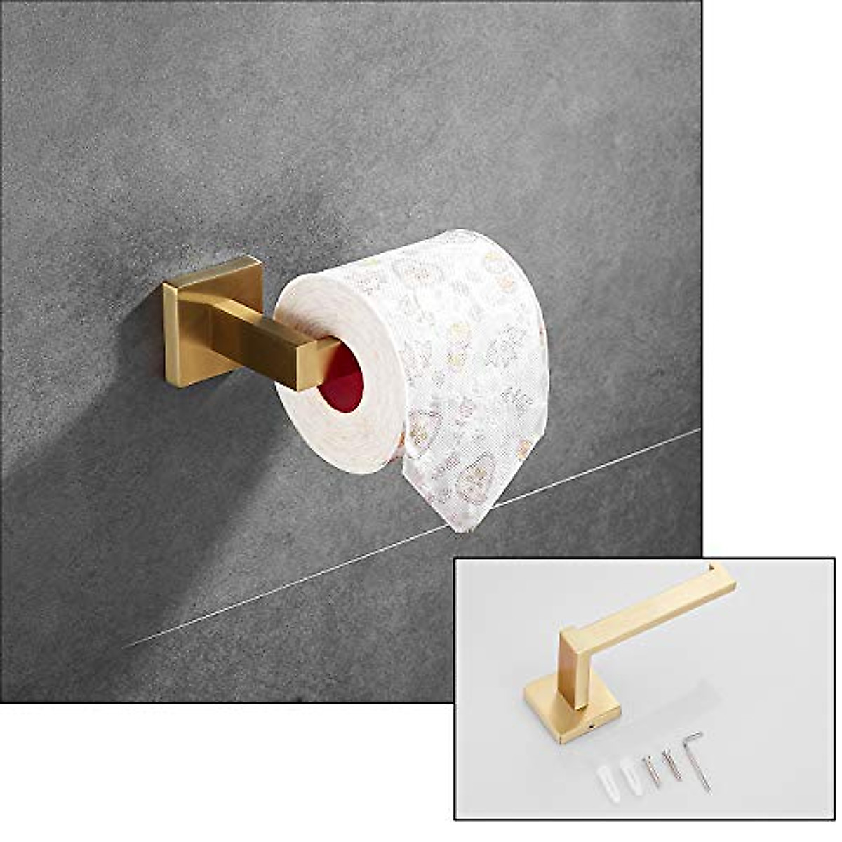 Bathroom Hardware Set 23.6-Inch Towel Bar,2pcs Towel Hook,Toilet Paper Holder,Hand Towel Holder Stainless Steel Brushed Gold Bathroom Accessories GTS3190BG…