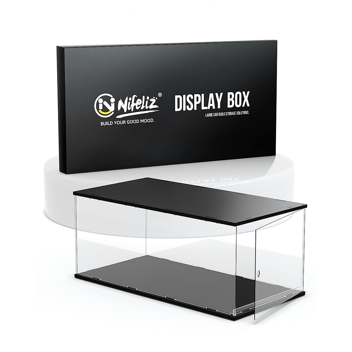 Nifeliz Acrylic Display Box for Scale 1:8 Big Model Cars, Building Toy Car Organizer and Storage, Gifts for Large Car Model Colle ctors (25.2Lx13WX10.4H in)