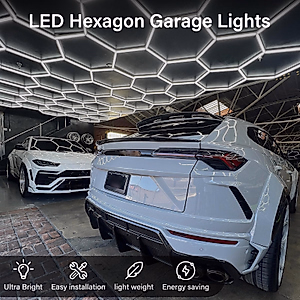 LED Hexagon Lights - LED Hexagon Garage Lights, 548W 65760 Lumen, Hexagon Ceiling Lighting, Cool White Light 6500K, for Garage Gym Barber Shop