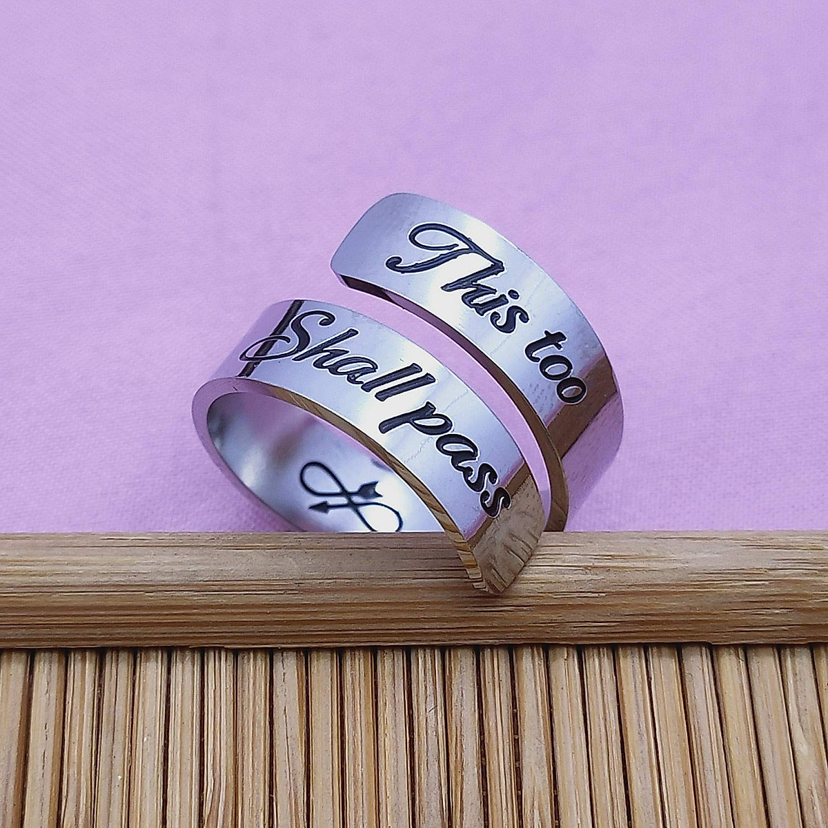 HOFOYA Adjustable Inspirational this too shall pass sings stainless steel engraving rings motivational gift birthday valentines gifts for men women teens.