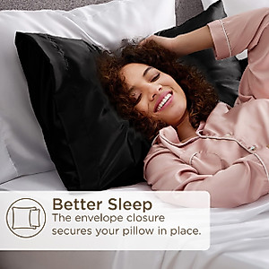 Bedsure King Size Satin Pillowcase Set of 2 - Black Silky Pillow Cases for Hair and Skin with Envelope Closure, Similar to Silk Pillow Cases, Gifts for Women Men, 20x36 Inches