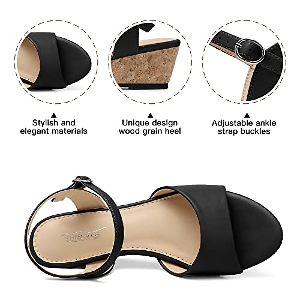 SHIBEVER Women Wedge Comfortable Sandals: Platform Dressy Walking Sandals Black Summer Fashion Casual Wedding Sandal size 8
