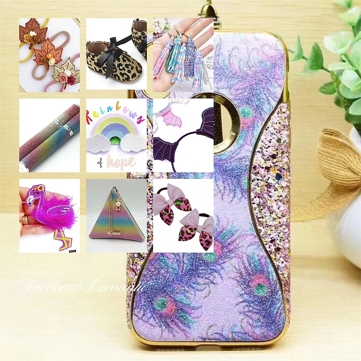 Shalun 50pcs/Pack A4 Random Printed Fine Glitter Faux Leather Sheets for Sewing Cricut Starter 8x12inch