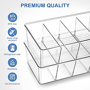 Food Storage Organizer Bins with Dividers, Clear Plastic Storage Bins for Packets, Snacks, Pouches, Spice Packets, Stackable Fridge Organizers for Pantry, Kitchen, Cabinet Organization and Storage
