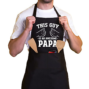 zcyhtqp This Guy is an Awesome Papa,Funny Apron for Men with 2 pockets,One Size Fits All,Adjustable Chef Apron,Cooking Grilling BBQ Apron,Grilling Gifts for Dad, Funny Gifts for Dads