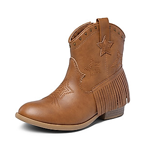 DREAM PAIRS Girls Cowgirl Cowboy Ankle Western Boots Side Zipper Riding Shoes with Tassel,Size 2 Little Kid,Camel,SDBO2302K