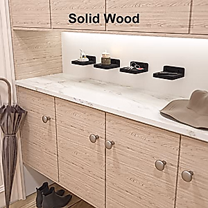 SRIWATANA Small Floating Shelves Wall Mounted, 4 Inch Wood Shelf for Decoration and Storage Set of 4, Mini Display Shelf for Bedroom, Bathroom, Kitchen, Office, Black