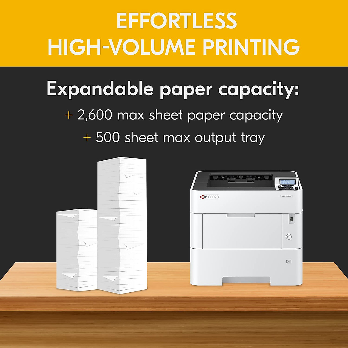 Kyocera ECOSYS PA5500x Monochrome Laser Printer, 57 ppm, 600 x 600 dpi and Up to Fine 1200 dpi, 600 Sheet Tray, 100 Sheet MPT, Duplex, 5 Line LCD w/Hard Key Panel, Gigabit Ethernet, USB, 512 MB