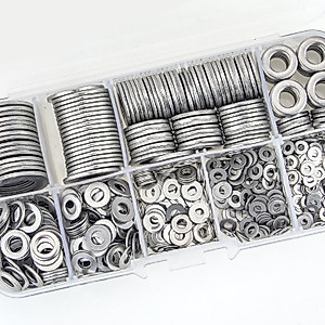 Sutemribor 304 Stainless Steel Flat Washers Set 580 Pieces, 9 Sizes - M2 M2.5 M3 M4 M5 M6 M8 M10 M12