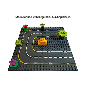 Apostrophe Games Large Building Blocks Road Base Plates Compatible with Large Building Blocks – 8Pcs Straight and Curved Road Construction Blocks – 7.5 x 7.5 Inch Street Baseplates, STEM Learning