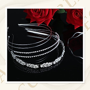 4 Pieces Crystal Headbands for Women Halloween Headbands Silver Diamond Headband Set Elastic Wavy Headband Bridal Metal Double Headband Slim Flower Leaves Hair Band for Halloween Costume Wedding Party