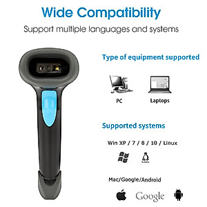 2D 1D 2.4G Wireless Bar Code Scanner Versatile 2 in 1 (Wireless+Wired) for Computers PC, UNIDEEPLY Automatic Barcode Reader Scanner 196 Feet Indoor Transmission Distance, QR PDF417 Scanning Gun, Black