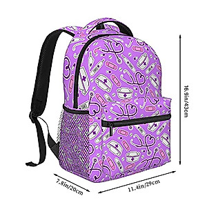 Nurse Doctors Print Backpack Large Capacity Laptop Bags Waterproof Lightweight Nurses Accessories for Work Medical Home Health Travel Clinical Bag Nursing Stuff Gifts CNA