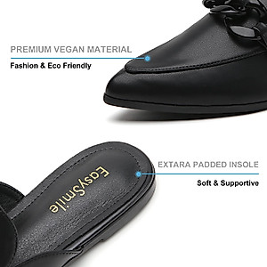 EasySmile Metal Chain Decor Flat Mules for Women Closed Pointed Toe Slip on Loafers Slides Backless Mules Shoes