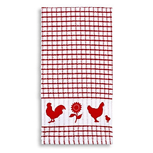 Cackleberry Home Backyard Chickens Windowpane Check Cotton Terrycloth Kitchen Towels, Set of 4 (Red)