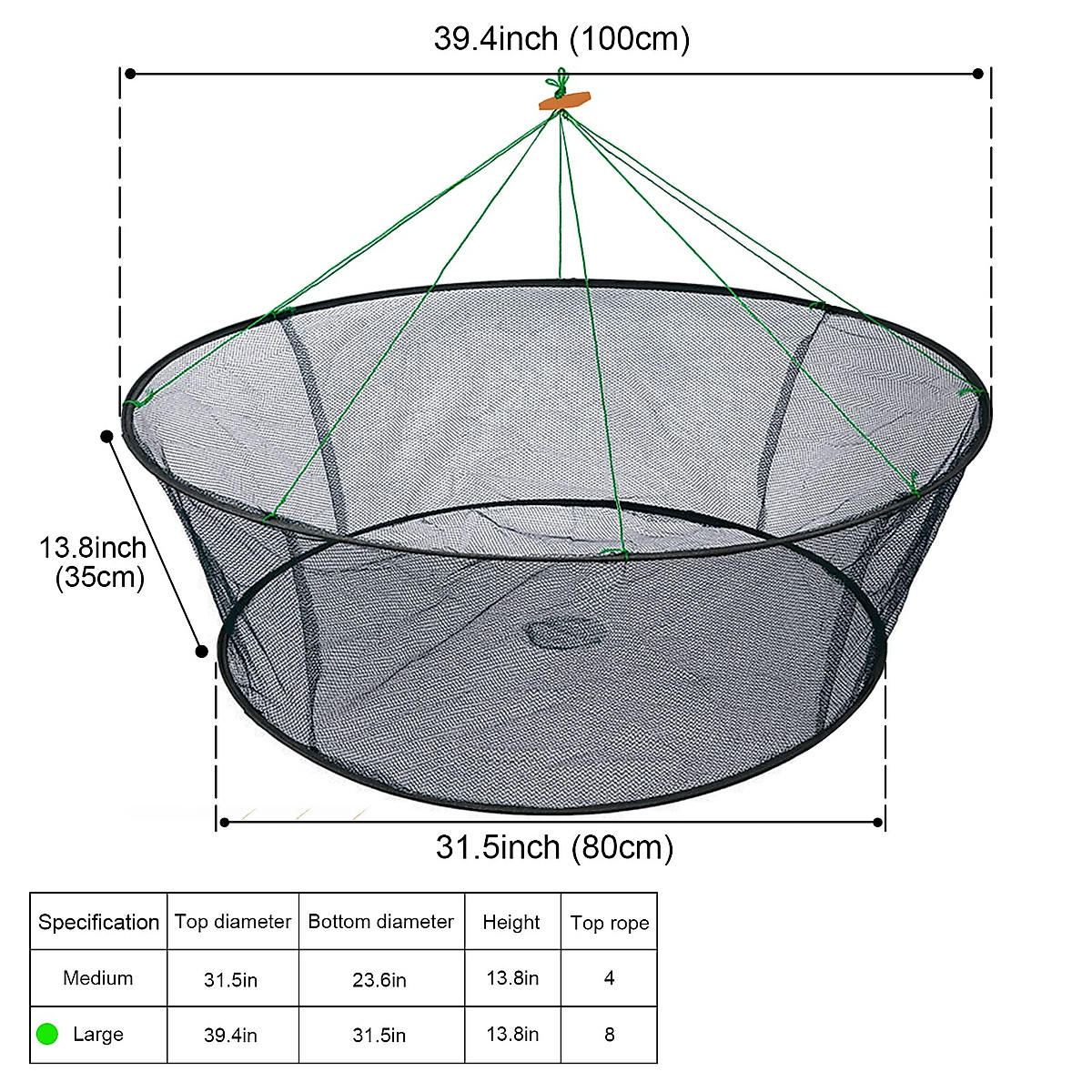 WEISGJA Portable Folded Fishing Net, Crab Net Fish Net with Fishing Rope, Hand Casting Cage Crab Net, Foldable Fishing Mesh Trap for,Minnows,Lobster,Crawfish, Shrimp etc. (39.4inch/100cm)