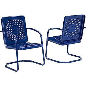 Crosley Furniture Bates 2-Piece Outdoor Chair Set, Retro Metal Patio Chairs for Dining, Porch, Deck, Balcony, Navy Gloss