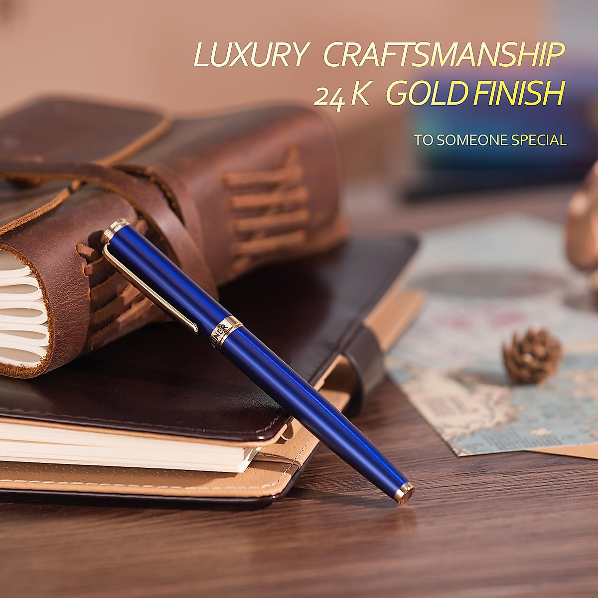 BEILUNER Luxury Rollerball Pen,24K Gold Trim,Noble and Elegant Designs,Schneider Ink Refill, Best Roller Ball Pen Gift Set for Men & Women, Professional, Executive Office, Nice Pens