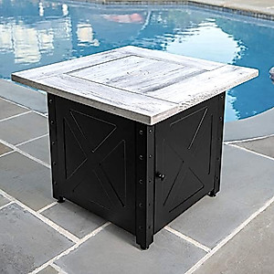 Endless Summer, The Mason, Square 30" Outdoor Propane Fire Pit, Includes Black Fire Glass, Matching Table Insert, & Protective Cover