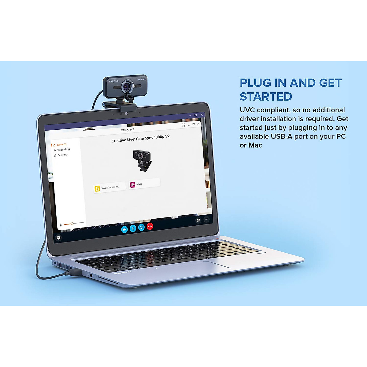 Creative Live! Cam Sync 1080p V2 Full HD Wide-Angle USB Webcam with Auto Mute and Noise Cancellation for Video Calls, Improved Dual Built-in Mic, Privacy Lens Cap, Universal Tripod Mount…