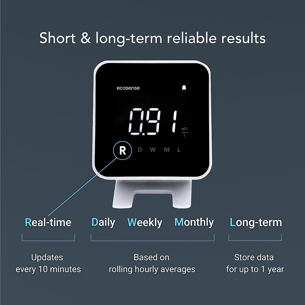 Ecosense EB100 EcoBlu, Home Radon Detector, Capture & Display Results Every 10 Minutes, Short & Long-Term Continuous Monitoring, Easy to Use