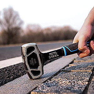 Real Steel Upgraded Drilling Sledge Hammer, 3lb One Piece Forged Sledgehammer with Shock Reduction Rubber Grip, 0573