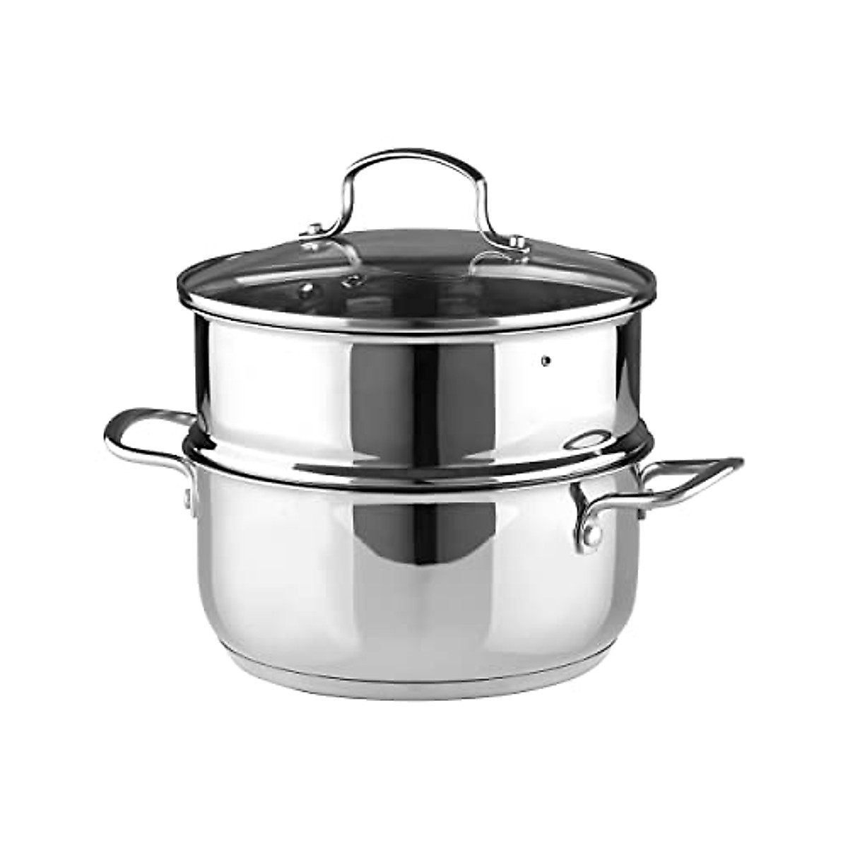 Bergner - Essentials - 2.6 Quart Stainless Steel Soup Pot with Vented Tempered Glass Lid and Steamer Insert - Induction Safe Cookware - Suitable for All Stove Types