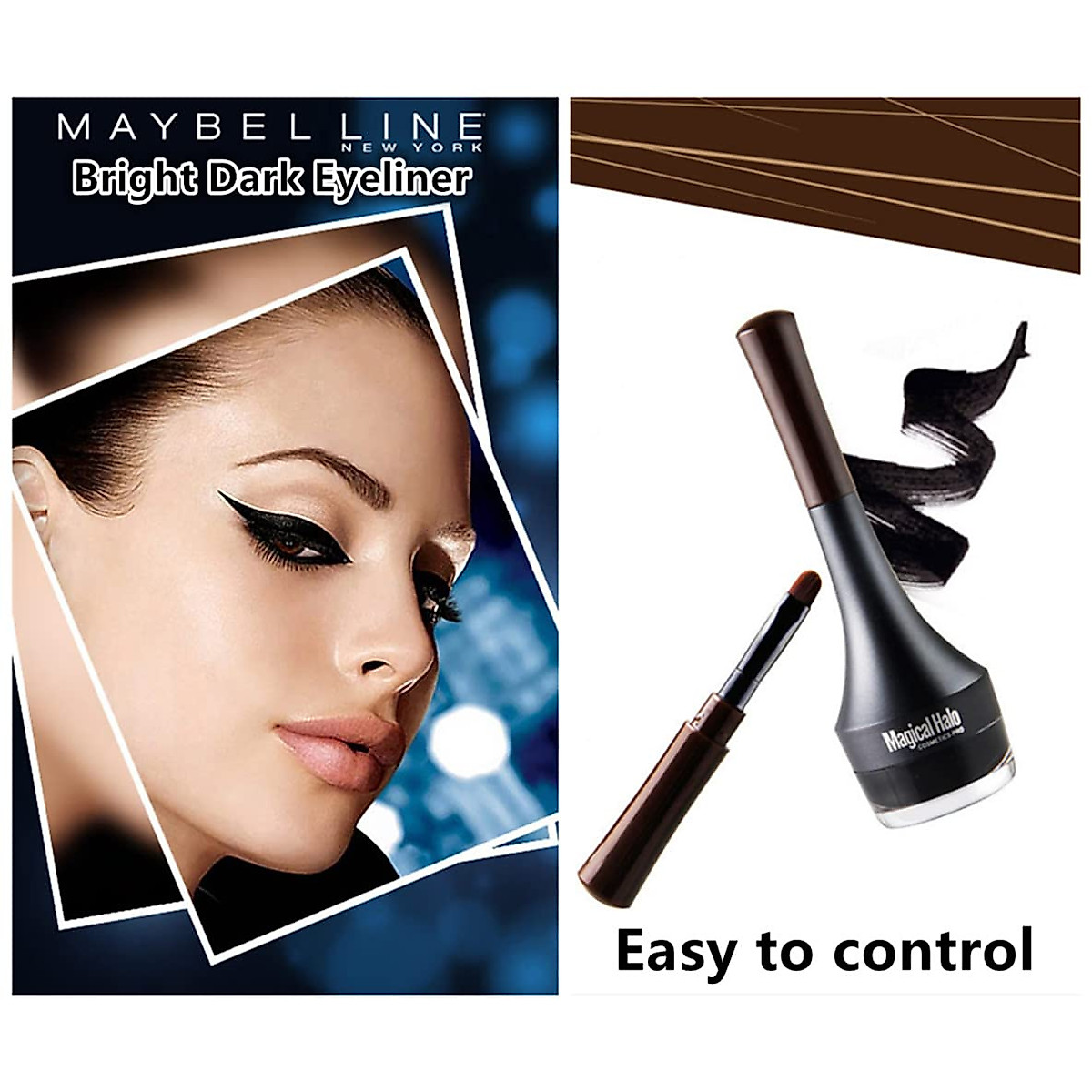 Go Ho Waterproof Gel Eyeliner Pot,Smudge proof &Long Lasting Black Eyeliner,High Pigment Smooth Cream Eyeliner Gel with Brush,Easy to Apply Eyebrow Gel Pot,1#Dark Black