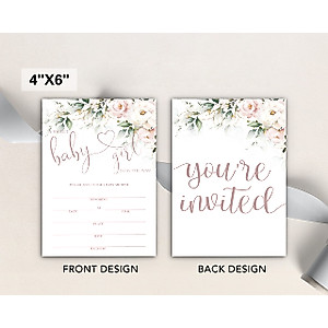Geuro Baby Shower Invitations for girl, Floral Fill In Invites Cards wih Envelopes, Set of 25.