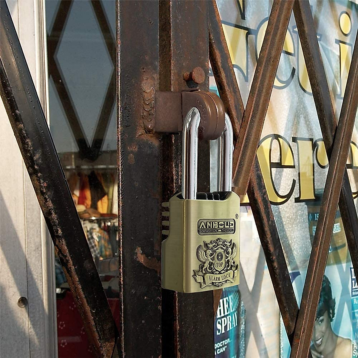 Alarm Padlock - Anti-Theft Heavy Duty Security Alarm Lock - 120db Alarm Sound - Weather Proof for Door Storehouse Truck with 4 Keys (10mm) Bronze