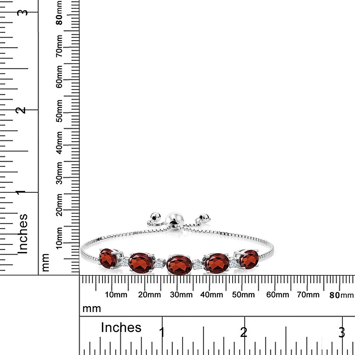 Gem Stone King 925 Sterling Silver Red Garnet and White Created Sapphire Tennis Bracelet For Women (7.70 Cttw, Oval 8X6MM, Gemstone Birthstone, Fully Adjustable Up to 9 Inch))