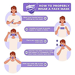 ZUBREX 50 Pcs Disposable 3 Ply Safety Face Mask for Protection with Nanofiber Filter Lining - and Elastic Earloops (Purple)