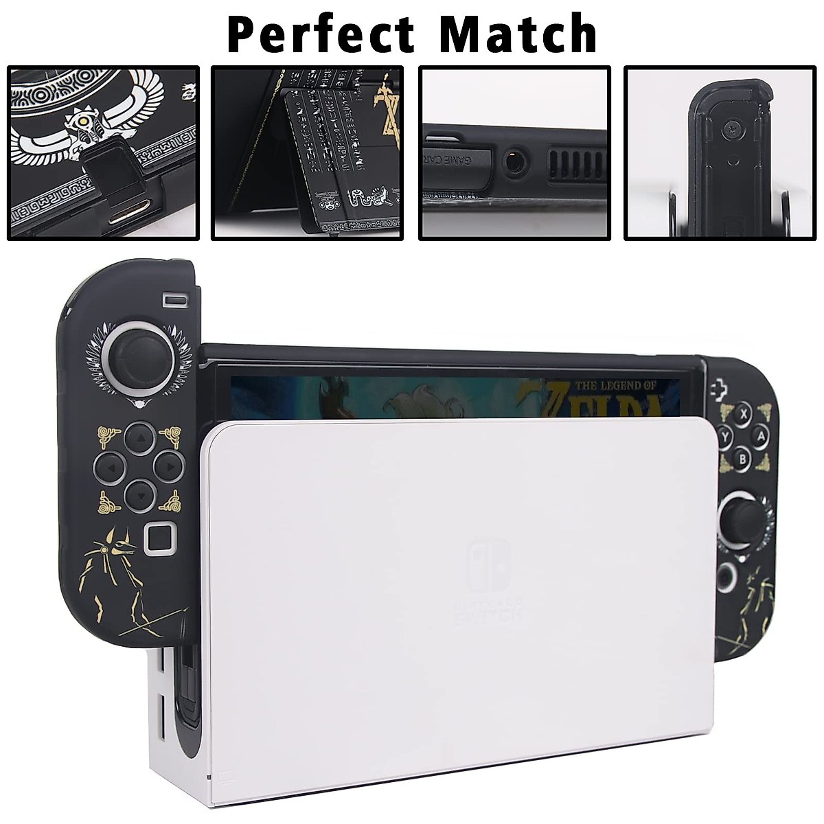 TIKOdirect Dockable Case Compatible with Switch OLED Joy-Con Controllers Newest Updated with 4 Thumb Grip Caps, Anti-Scratch Touch Grip Cover, The Legend of Zelda