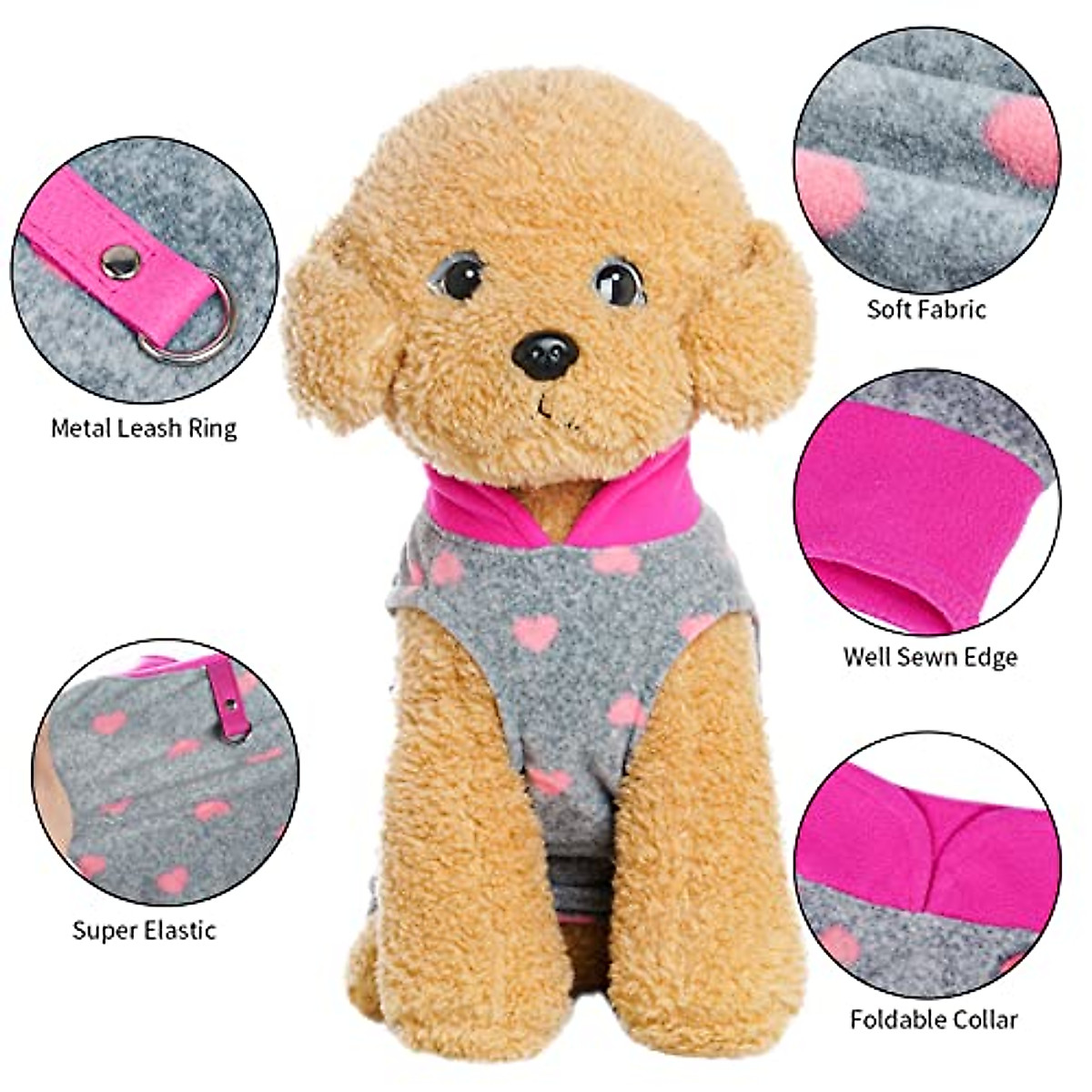 Rbenxia 1 Piece of Grey Dog Heart Sweater with Leash Ring Soft Fleece Vest Dog Pullover Warm Jacket Pet Dog Clothes Winter Dog Outfits for Small Puppy Cat Pets (Large)