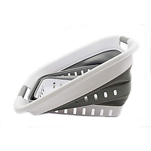 SAMMART 37L (9.7 gallons) Collapsible Plastic Laundry Basket - Foldable Laundry Hamper - Storage Container/Organizer - Pop Up Saving (White/Grey)