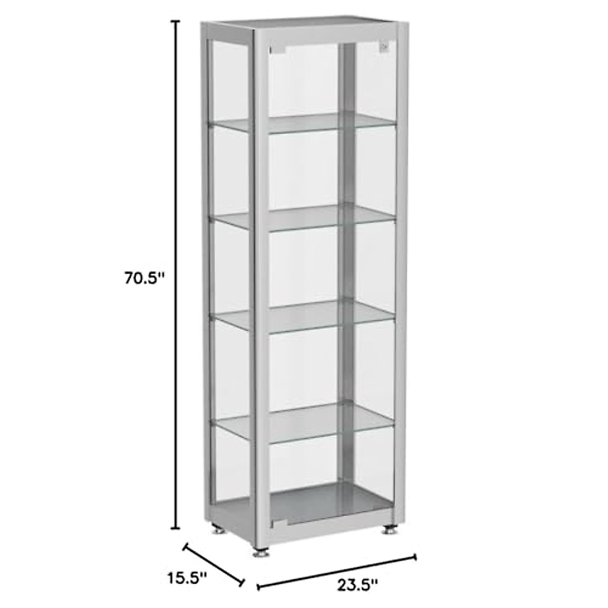 Displays2go Locking Glass Display Case, Illuminated – Silver (DCKDMT24S)
